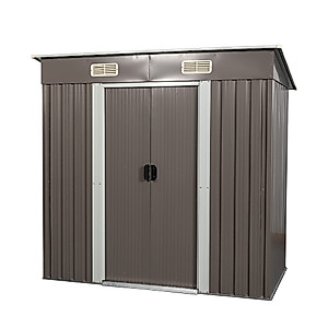 6x4 FT Outdoor Storage Shed with Floor Frame Waterproof Storage House Garden Metal Shed with Lockable Door Anti-Corrosion Storage House Tool Shed for Garden Backyard Patio Lawn