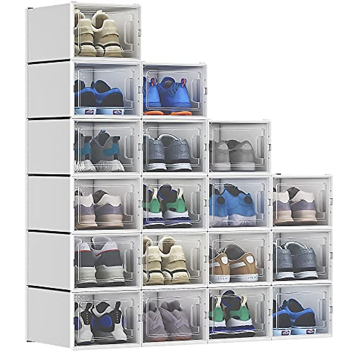 YITAHOME Shoe Storage Box, 18 PCS Medium Size Shoe Storage Organizers Stackable Shoe Storage Box Rack Containers Drawers