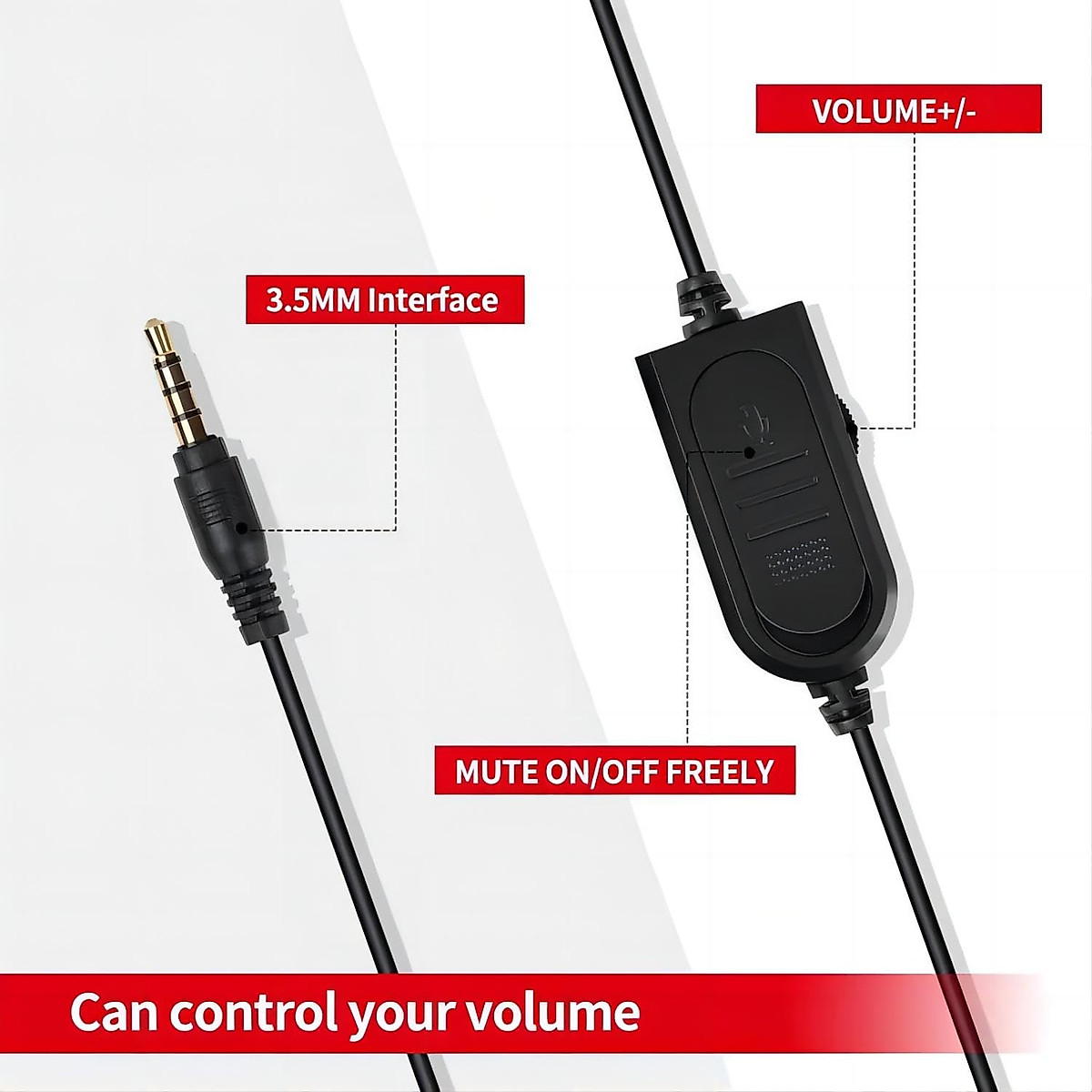 FNSHIP 3.5mm Port Wired Gaming Headset with Mic Volume Control,Stereo Bass Noise Isolation for PS4 New Xbox One PSP PC Laptop Tablet Cellphones,Black&Red