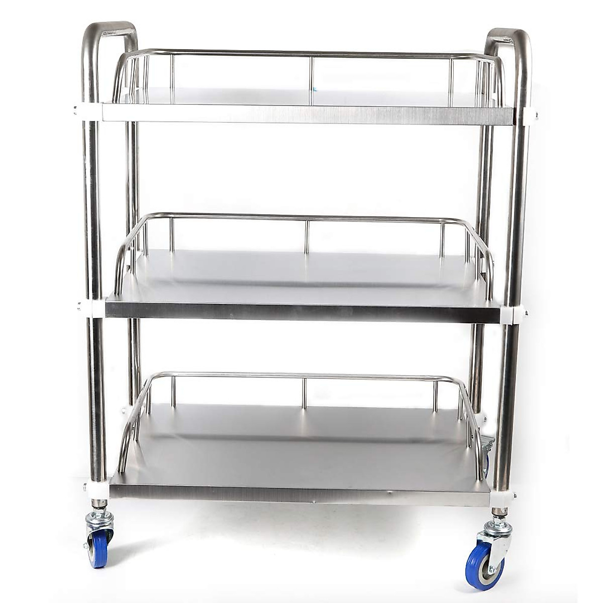 Utility Cart On Wheels, 3 Tiers Silver Trolley Stainless Steel Durable Lab Mobile Serving Cart With 4-Wheel, Lockable Commercial Wheel Dental Lab Cart Utility Services Tool For Laboratories, Hospitals