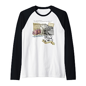Harry Potter Hogwarts Express Flying Ford Anglia Raglan Baseball Tee