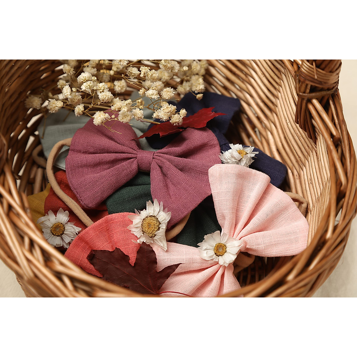 Whale&clouds Baby Headbands and Bows for Girls,10 Pcs Linen Hair Bows with Stretchy Nylon Hair bands,Handmade Hair Accessories with 4 inch Big Bows for Newborn Toddler Children Gifts