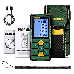 Laser Measure 196ft, POPOMAN Rechargeable with Bluetooth Laser Distance Meter, Intelligent House App for JoyPlan, 2.25' LCD Backlit, Measure Distance, Area, Volume, Pythagoras Measurement Tool