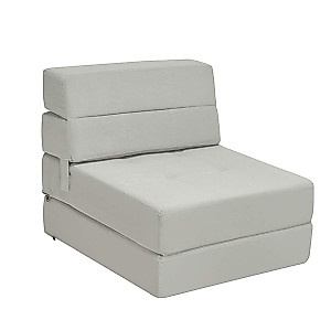 S AFSTAR Triple Fold Down Sofa Bed, Convertible Tri-Fold Floor Couch, Modern Upholstered Guest Sleeper Chair for Living Room Bedroom, Upholstered Guest Chaise Lounge (Gray)