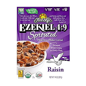 Food For Life, Cereal Sprouted Flakes Raisin Organic, 14 Ounce