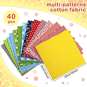 40 Pcs 10 x 10 Inches Cotton Fabric Bundle Squares Precut Fabric Squares Multi Color Floral Fat Squares Sheets for Kids DIY Craft Quilting Sewing (Simple Patterns)