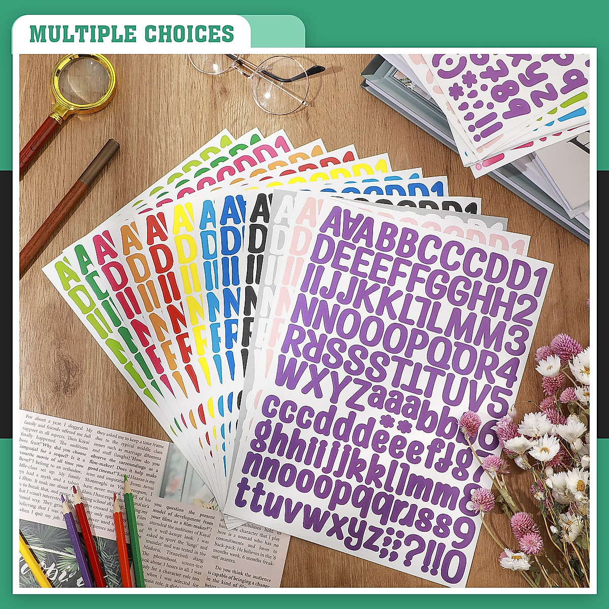 24 Sheets Self Adhesive Vinyl Letters Numbers Kit, Mailbox Stickers Waterproof Letter Stickers Sticky Address Number DIY Nmber Decal for Window Door Car Guitar, 12 Colors(Vivid Style)