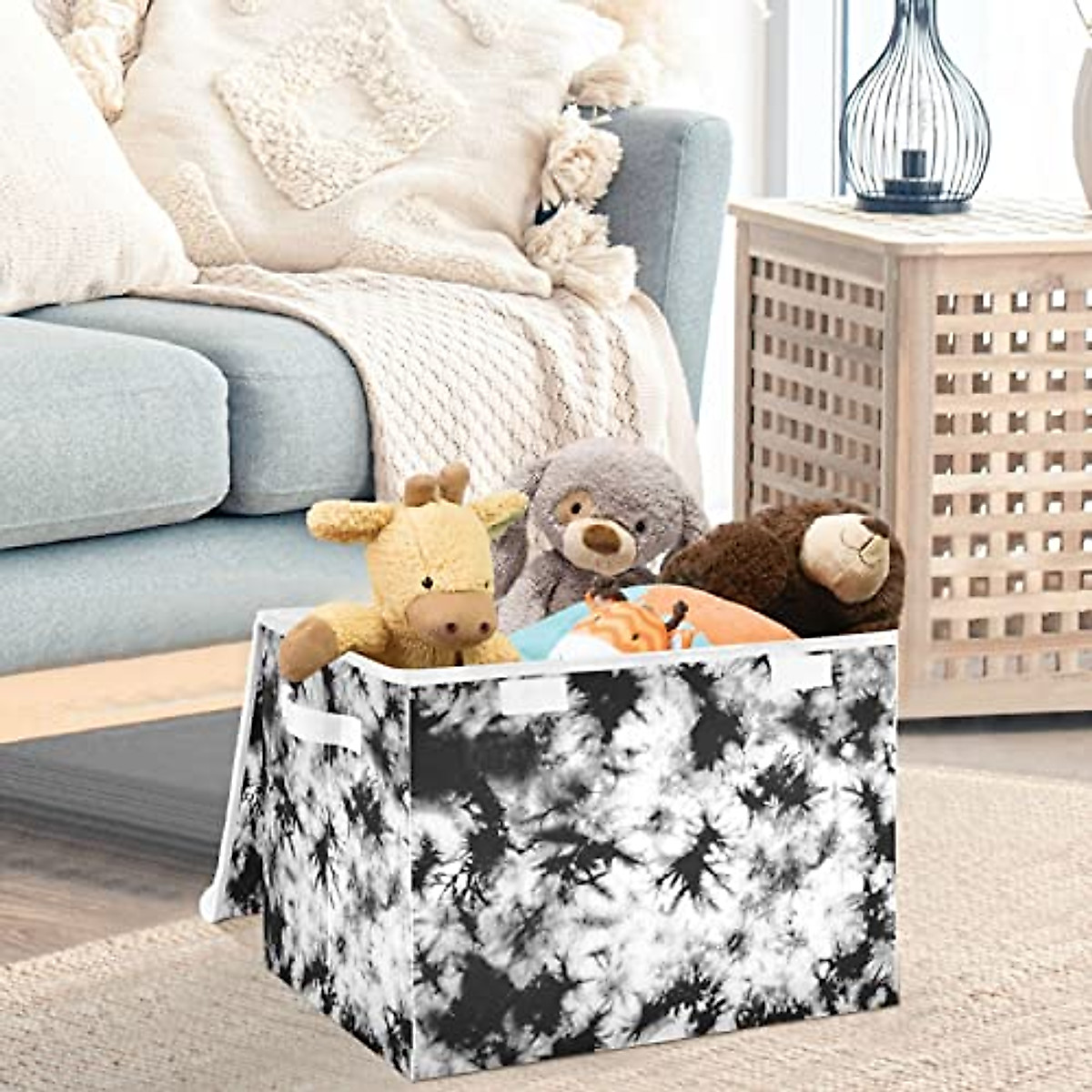 CaTaKu Tie Dye Black Storage Bins with Lids and Handles, Fabric Large Storage Container Cube Basket with Lid Decorative Storage Boxes for Organizing Clothes
