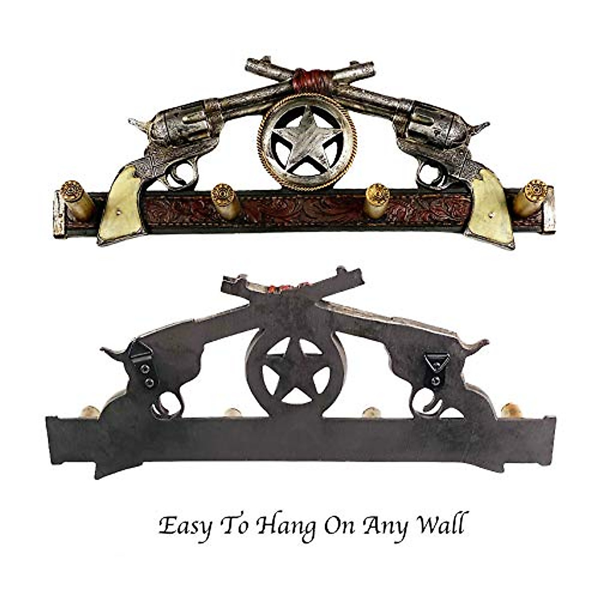 Urbalabs Six Shooter Western Coat Hanger Towel Hook Country Decor Wall Coat Rack Hanging Hooks Key Holder Mounted Decorative Cowboy Hat Rack Rustic Home Gun Decor (Double Pistol Shotgun Shell)
