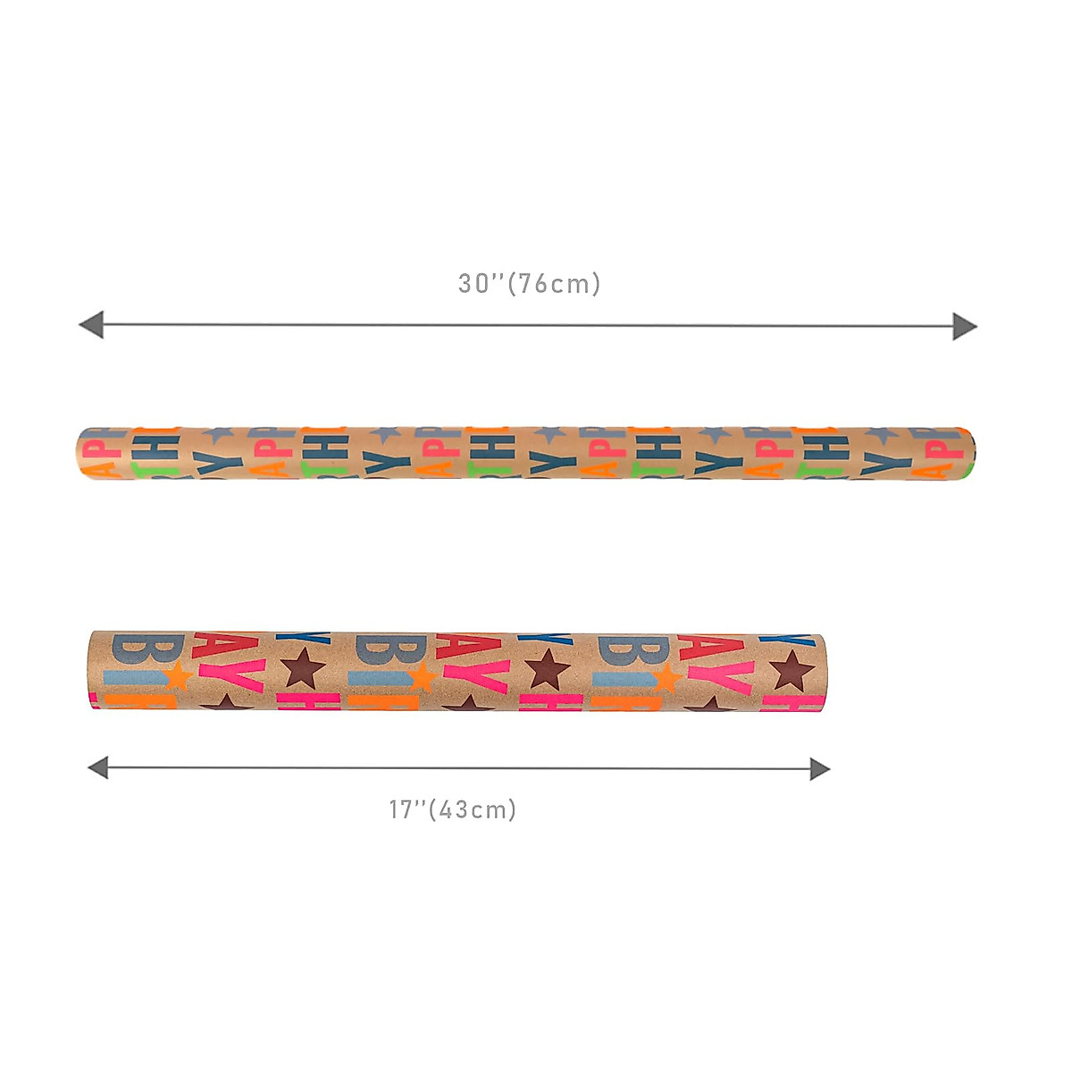 BIOBROWN Kraft Wrapping Paper Roll Colorful Text Happy Birthday Design Perfect for Birthday Holiday Wrap 17 inch X 33 feet