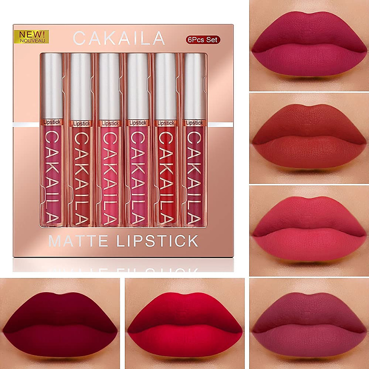 KARNAR 6 Pcs Lipstick Matte Liquid Lipstick Lipgloss Set for Women labiales mate 24 horas originales matte larga duracion 24 Deep Red Original 24 Hours Lipstick Lip Stain Long Lasting Waterproof.