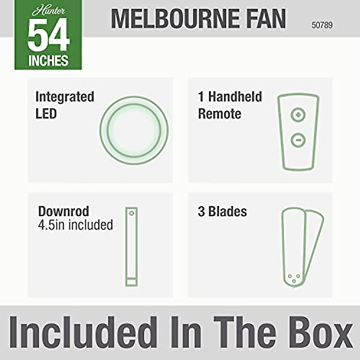Hunter Fan Company, 50789, 52 inch Melbourne Brushed Nickel Ceiling Fan with LED Light Kit and Handheld Remote