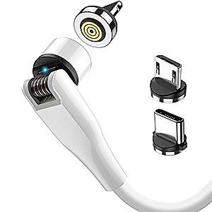 Terasako Magnetic Fast Charging Cable 4-Pack [3ft/3ft/6ft/6ft], 3A Phone Charger Cable with Data Transfer and LED Light, 360°& 180° Rotating Cords Compatible with Micro USB, USB C and iProduct
