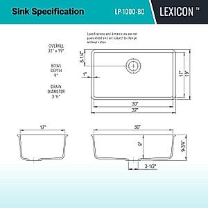 32" x 19" Quartz Kitchen Sink, Single Bowl Kitchen Sink, Large kitchen sink,Drop in Kitchen Sink, Granite Composite Kitchen Sink, Undermount Sink, Galaxy Beige kitchen Sink, LP-1000-BO
