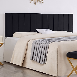 24KF Black Wall Mounted Vertical Channel Design King Headboard, Soft Comfortable Velvet Padded King/CA King Size Headboard-6036-K-Black
