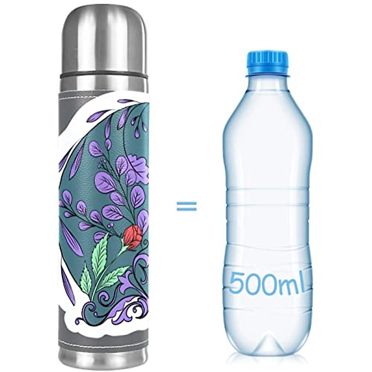 Stainless Steel Leather Vacuum Insulated Mug Plant Thermos Water Bottle for Hot and Cold Drinks Kids Adults 16 Oz