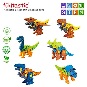 Kidtastic 6 Pack DIY Dinosaur Toys for kids 3-6, STEM Learning Dinosaurs PlaySet for Toddlers, Sensory Learning Play for Autism, Fun Outdoor Educational Gift