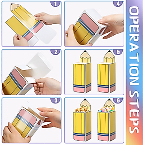 Harloon 24 Pcs Back to School Pencil Candy Boxes Popcorn Holders Teacher Gift Bags Party Favors Welcome Back to School Candy Treat Boxes for Thanks Teacher School Classroom Decoration(Yellow)