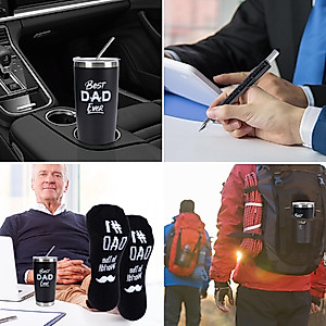 Kolewo4ever 9 Pieces Dad Gift Set Best Dad Gifts Christmas Gifts For Dad, Men with Tumbler Mens Socks Mens Baseball Cap Dad Key Chain Card for Men Father Papa Gifts from Son Daughter Kids