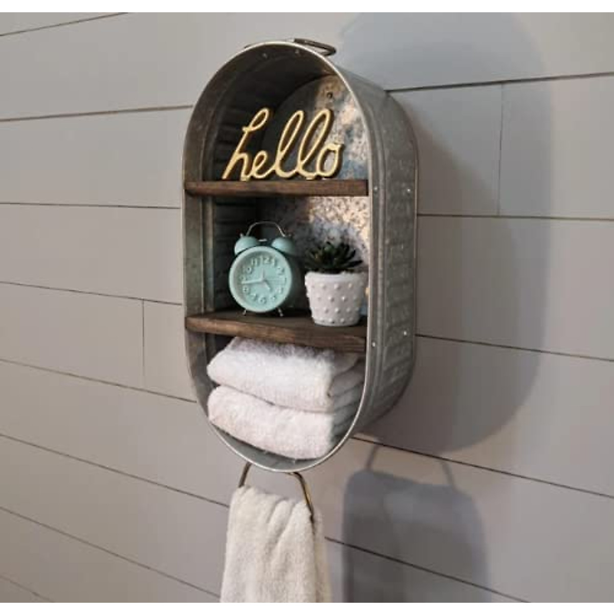 Galvanized Wash Tub with Shelves, Bathroom Wall Decor, Farmhouse Shelf, Rustic Bathroom Shelf, Mudroom or Laundry Shelf, Wall Hanging Shelf