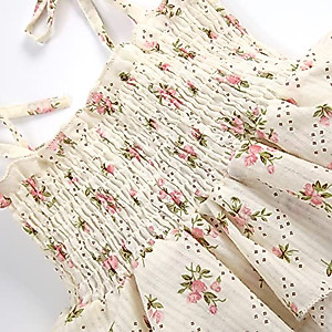 Baby Girl Floral Romper Dress Newborn Infants Sleeveless Summer Straps Dress Rompers Playsuit with Headband (I-Beige, 0-6 Months)