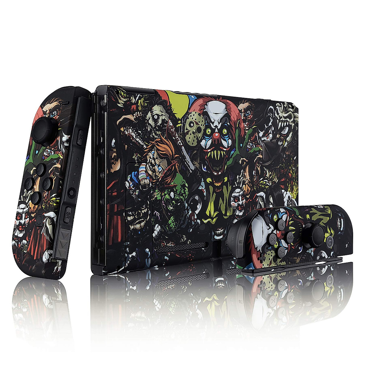 eXtremeRate DIY Replacement Shell Buttons for Nintendo Switch, Soft Touch Back Plate for Switch Console, Custom Housing Case with Full Set Buttons for Joycon Handheld Controller - Scary Party