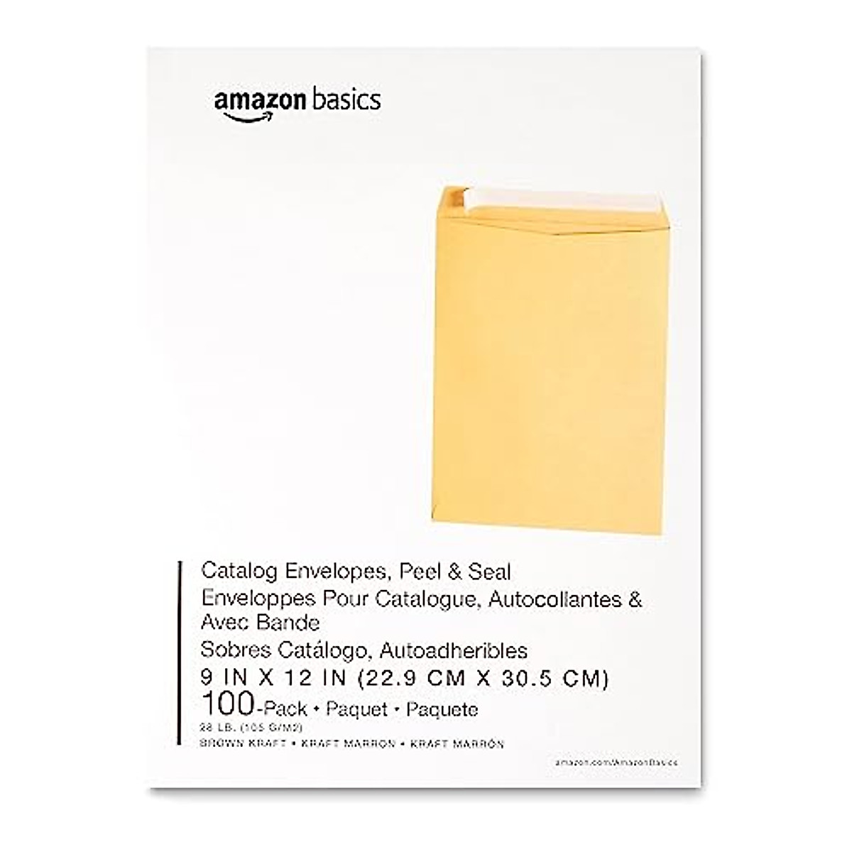 Amazon Basics Catalog Mailing Envelopes, Peel & Seal, 9x12 Inch, Brown Kraft, 100-Pack