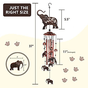 Iwaiting Outdoor Elephant Wind Chimes for Outside with Relaxing Rich Sound, Memorial Windchimes Gifts for Mom,Great Gift for Your Own Patio, Porch, Garden, and Backyard.