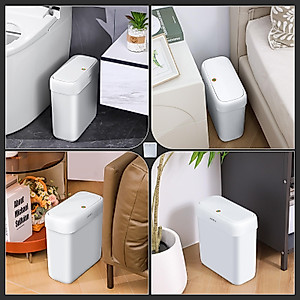 JUDRDO Small Bathroom Trash Can with Lid, 2.7 Gallons Slim Plastic Garbage Bin with Pop-Up Lid, Mini Wastebasket Can Dog Proof for Kitchen, Bedroom, Office, Laundry, Toilet, Rv, White