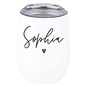 Andaz Press Personalized Custom Name Wine Tumbler with Lid 12 Oz Stemless Stainless Steel Insulated Travel Tumbler Gift for Bridemaids Proposal Bachelorette Party Wedding Bridal Shower Birthday Gifts
