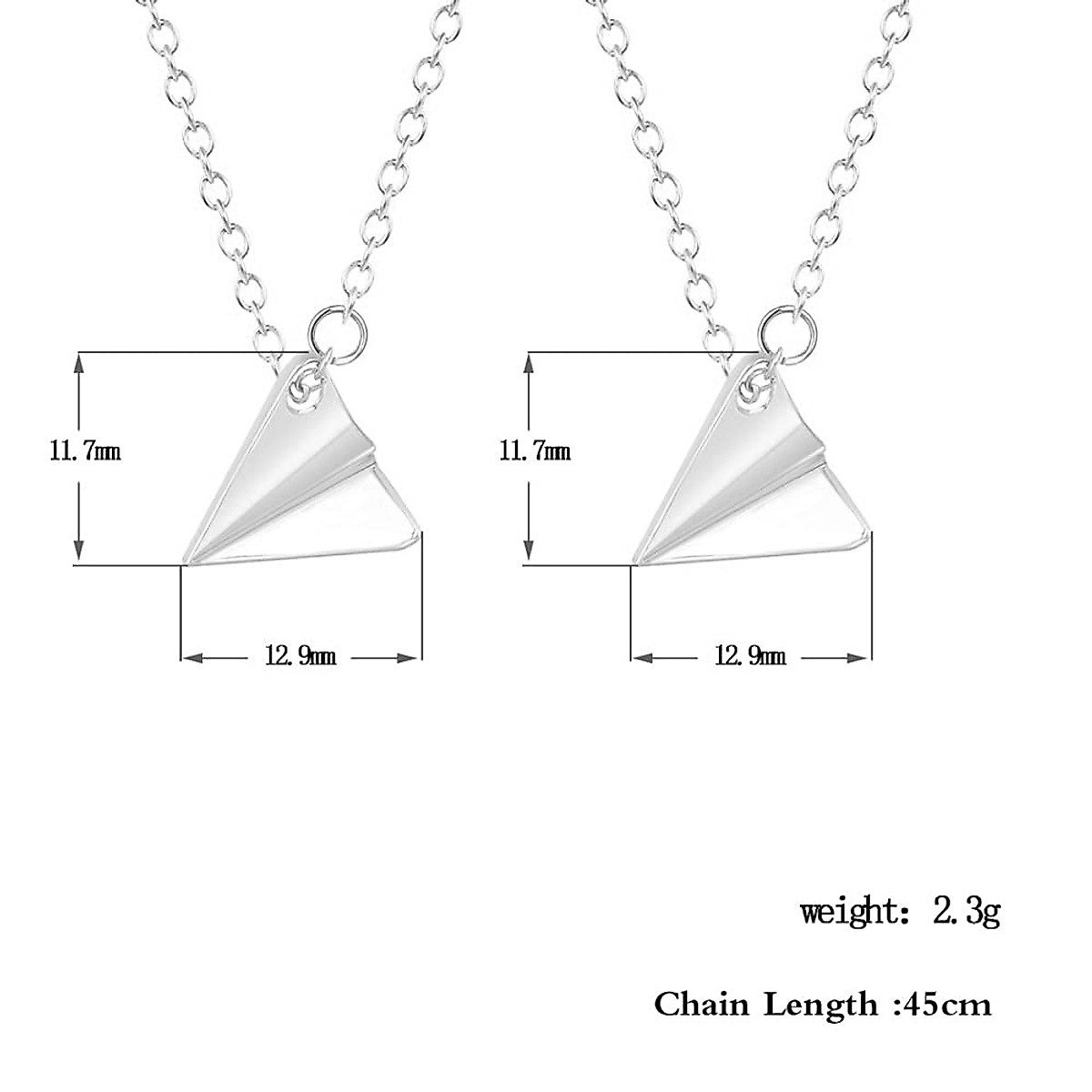 YOOESTORES82 2PCS Triangle Origami Plane Necklaces,Delicate Geometric Triangle Paper Airplane Pendant Necklace Set for Women Couples (Silver)