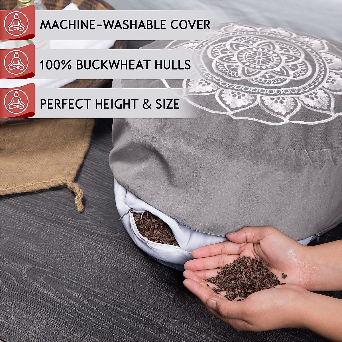 Florensi Yoga & Meditation Bundle | Grey Meditation Cushion & Grey Yoga Bolster