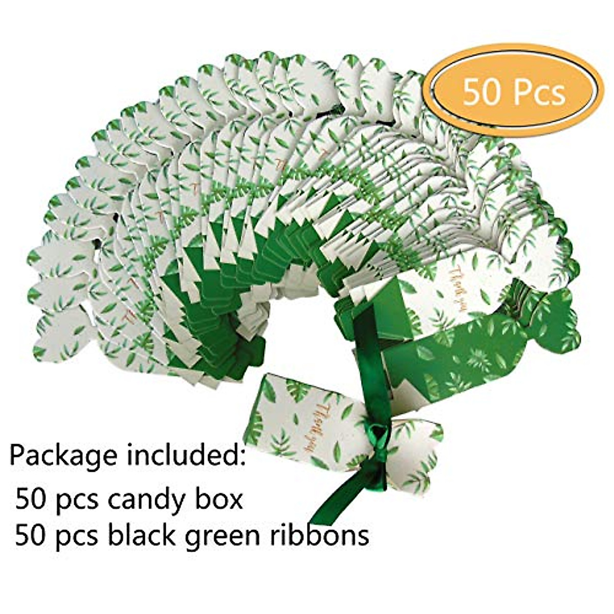 Lontenrea 50 Pcs Candy Boxes Wedding Birthday Party Favor Gift Box with 50pcs Black Green Ribbon Decoration