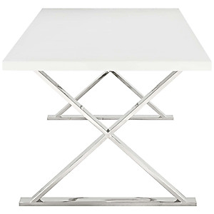 Modway Sector Modern Dining Table with Stainless Steel Metal X-Base in White Silver