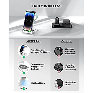 Wireless Charging Stand, GEEKERA 3 in 1 Wireless Charger Dock Station for iPhone 14 Pro Max/14 Pro/14 Plus/13/12/11/X/8 Series, Apple Watch Ultra/SE/8/7/6/5/4/3/2, AirPods Pro/3, Samsung Qi Phones