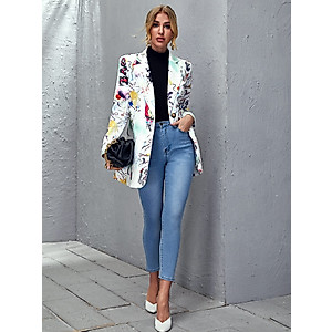 Floerns Women's Casual Long Sleeve Pop Art Colorful Blazer Graphic Work Suit Jacket Multi 1 XL