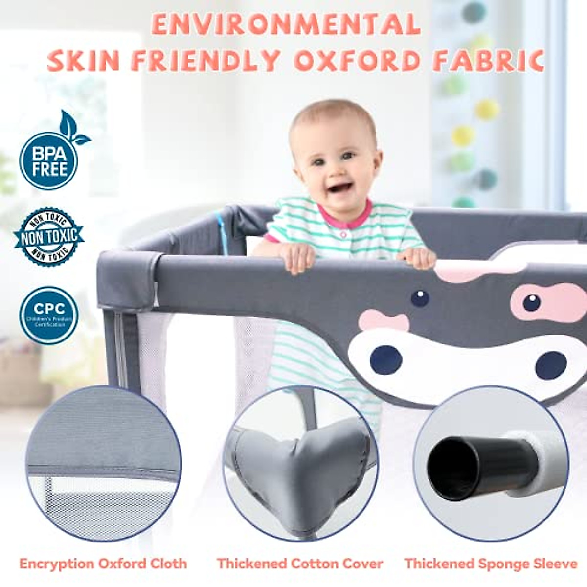 Baby Playpen - WGKLLY Playpen for Babies and Toddlers, Easy to Set Up & Clean Play Pen, Safety Baby Fence Play Yard with Zipper Door, Breathable Mesh Side, Anti-Slip Base, Carry Bag for Indoor&Outdoor