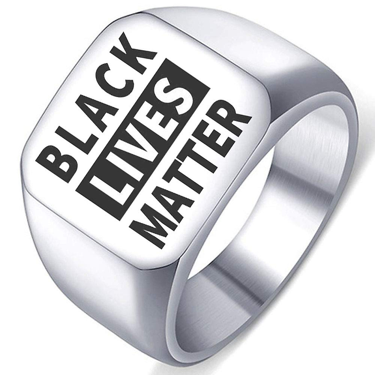 Dacai Engraved Black Lives Matter BLW Movement Stainless Steel Womens Protests Justice Ring