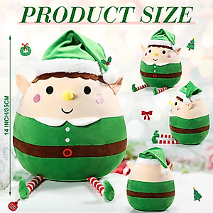 Huwena 14 Inch Christmas Plush Pillow Decorations Soft Cuddly Xmas Throw Pillow Large Hugging Stuffed Cushion for Christmas Holiday Party Favor Gift New Year Home Bedroom Sofa Decors(Green Elf)