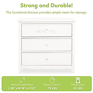 Sweetpea Baby Rose/Tiana Three Drawer Dresser in Ivory Lace, Made of Sustainable, Durable Pinewood, Easy to Assemble, Non-Toxic Finish, Wooden Nursery Furniture
