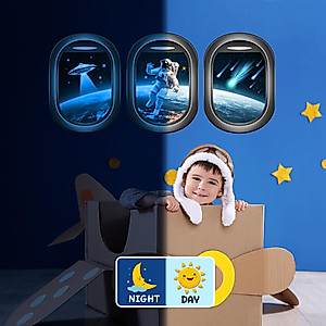 Glow in The Dark 3D Space Wall Decals, Set of 3 Galaxy Window Stickers for Wall, Space Themed Room Decor for Kids Boys (Blue)