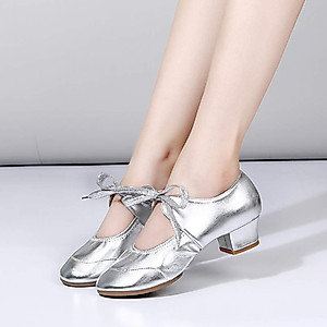 VCIXXVCE Women's Latin Dance Shoes Ballroom Dance Practice Performance Shoes Low Heel,Model 215,Silver 6 B(M) US