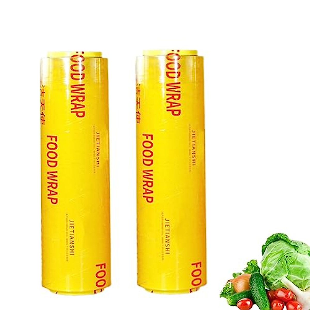 Commercial Film Wrapper with 2 Rolls of 14" x 656 ft PVC Plastic Cling Film Hand Cling Film Wrapper for Supermarket Fruit Shops Food Fruit Packaging (2 Rolls of PVC Film)