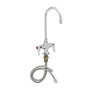 T&S Brass B-0300-CR Double Pantry Faucet, Single Hole Base, Swivel/Rigid Gooseneck, Stream Regulator, Chrome