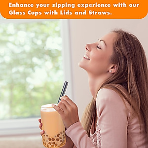 EMBICER Glass Cups with Lids and Straws – Set of 4 16Oz Mason Jar Drinking Glasses with Neoprene Sleeves – Premium Glass Cups with Bamboo Lids, Reusable Straw – Ideal for Iced Tea, Lemonade, Cocktail