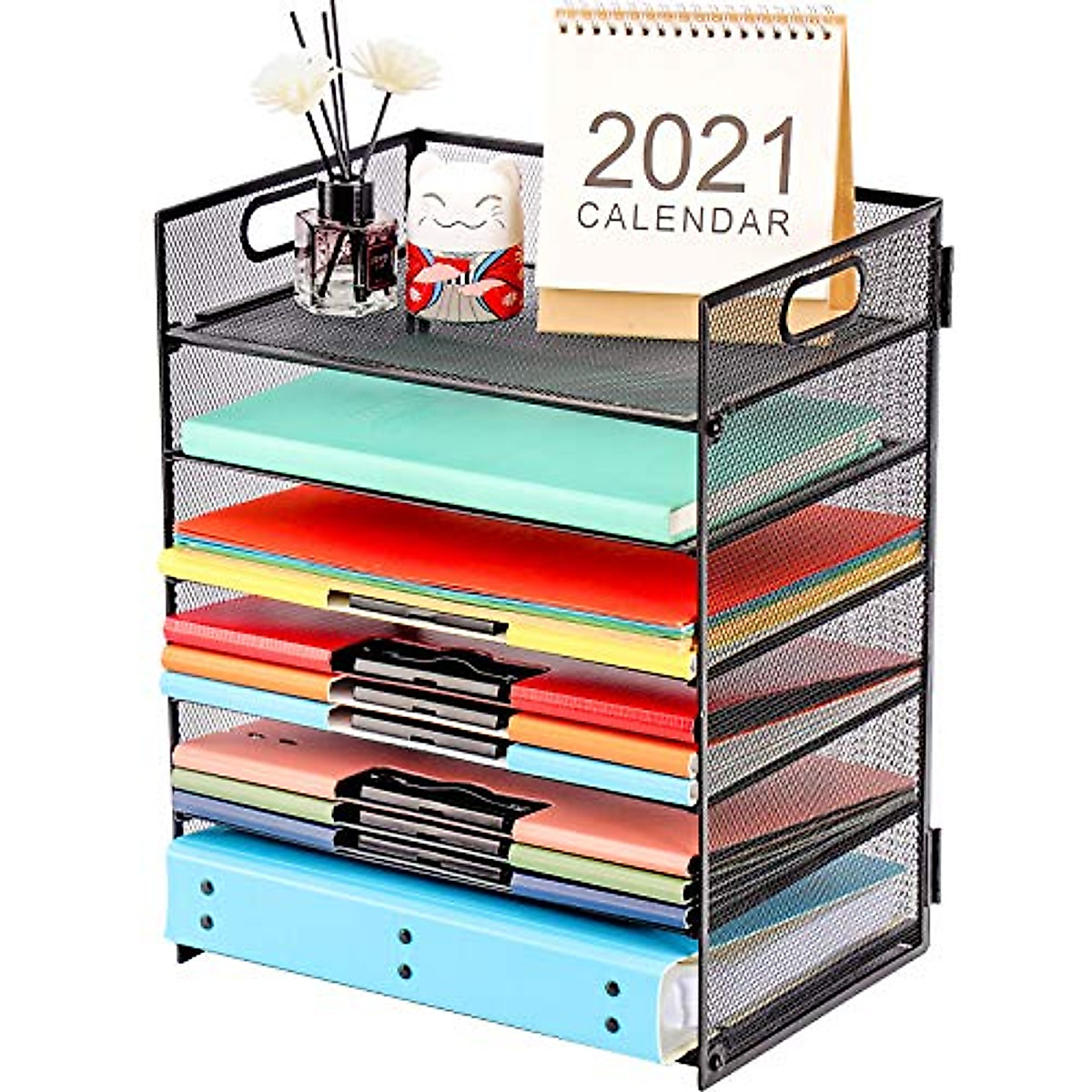 Marbrasse Paper Letter Tray Organizer - 6 Tier Mesh File Organizer with Handle, Paper Sorter Organizer for Letter/A4 Office File Folder Holder - Black