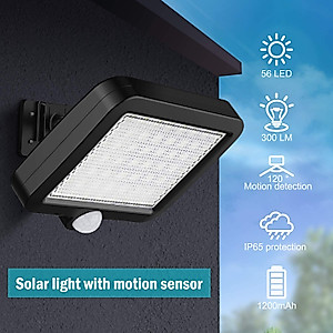 MPJ Solar Light Outdoor, 56 LED Solar Light Outside with Motion Detector, IP65 Waterproof, 120° Lighting Angle, Solar Wall Light for Garden with 16.5ft Cable