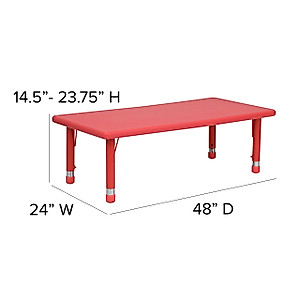 BizChair 24" W x 48" L Red Plastic Adjustable Activity Table Set-6 Chairs