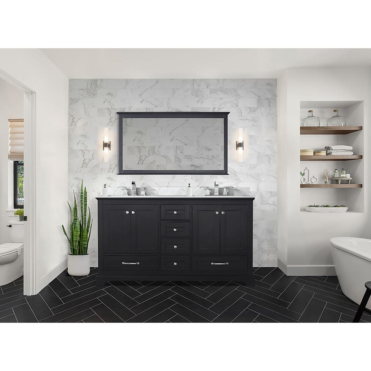 Bell+Modern Tybee 60 in. W x 22 in. D Espresso Double Bath Vanity, Carrara Marble Top and 58 in. Mirror