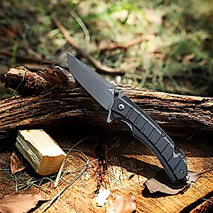 FLISSA Folding Pocket Knife, Tactical Knife with Liner Lock, Tanto Blade, Pocket Clip, Glass Breaker, Seatbelt Cutter, Perfect for Hunting, Camping, Survival